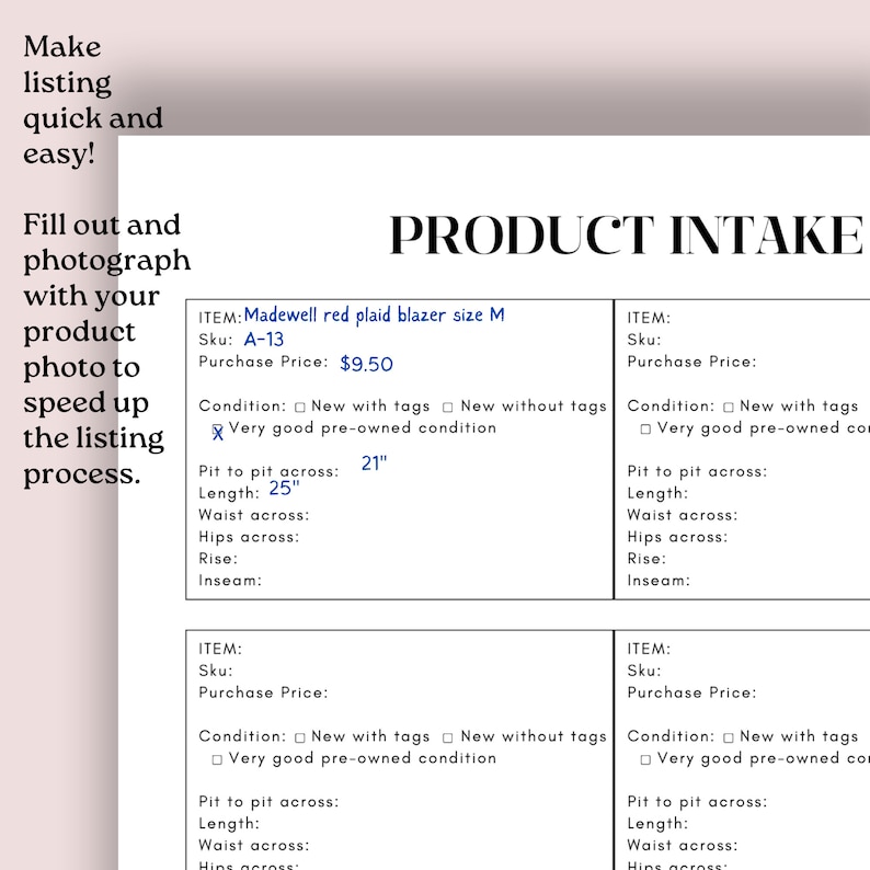RESELLING Sales, Inventory, Expenses Tracking Intake Measurements ...