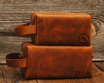 Personalized Groomsmen Gift Dopp Kit Bag Customized Leather Toiletry ...