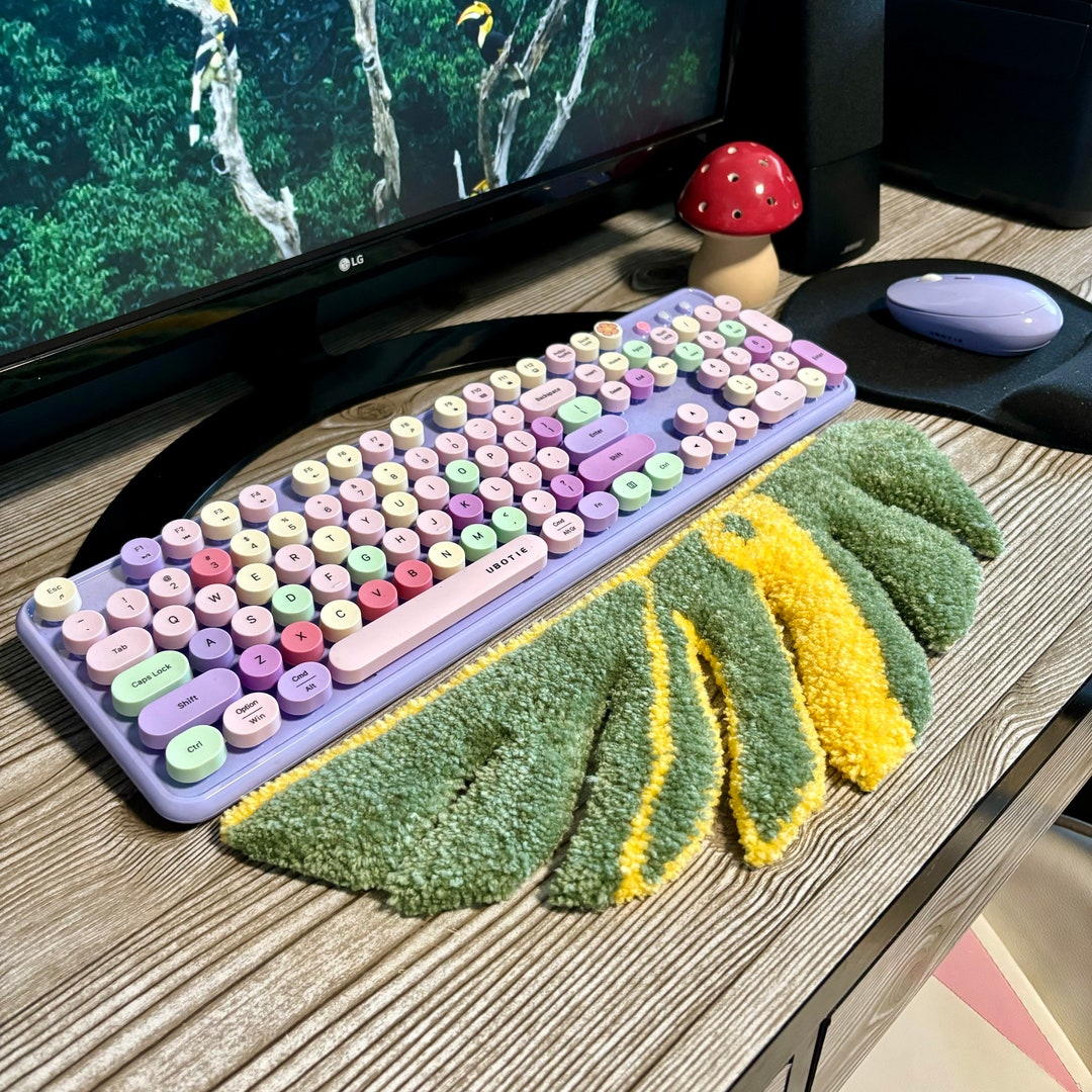 Variegated Monstera Leaf Wrist Rest, YELLOW GREEN, Handmade Tufted Desk ...