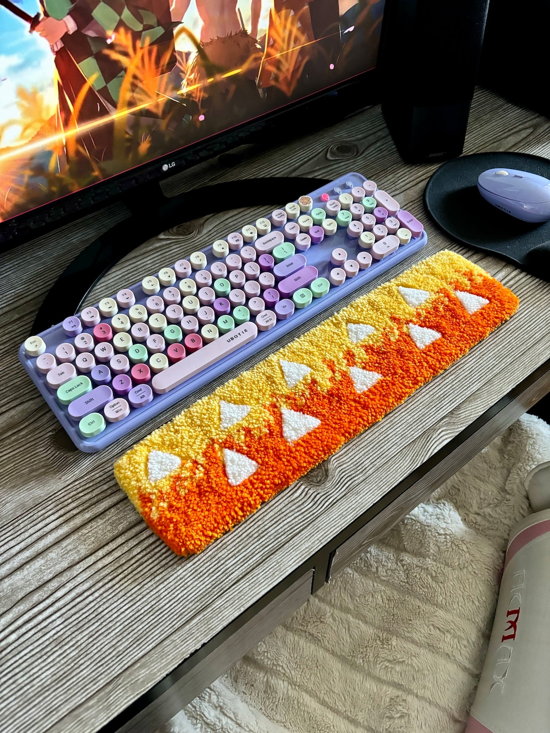 Zenitsu Tufted Desk Rug, Demon Slayer Anime Wrist Rest, Handmade ...