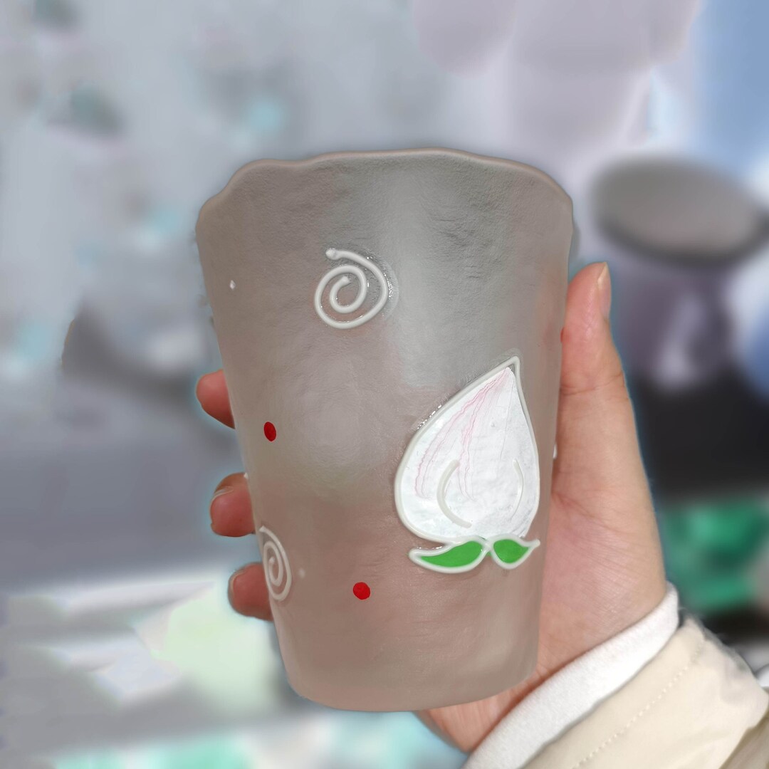 235ML Cute Hand Painted Flower Crystal Glass Cup, Japanese Peach Matte ...