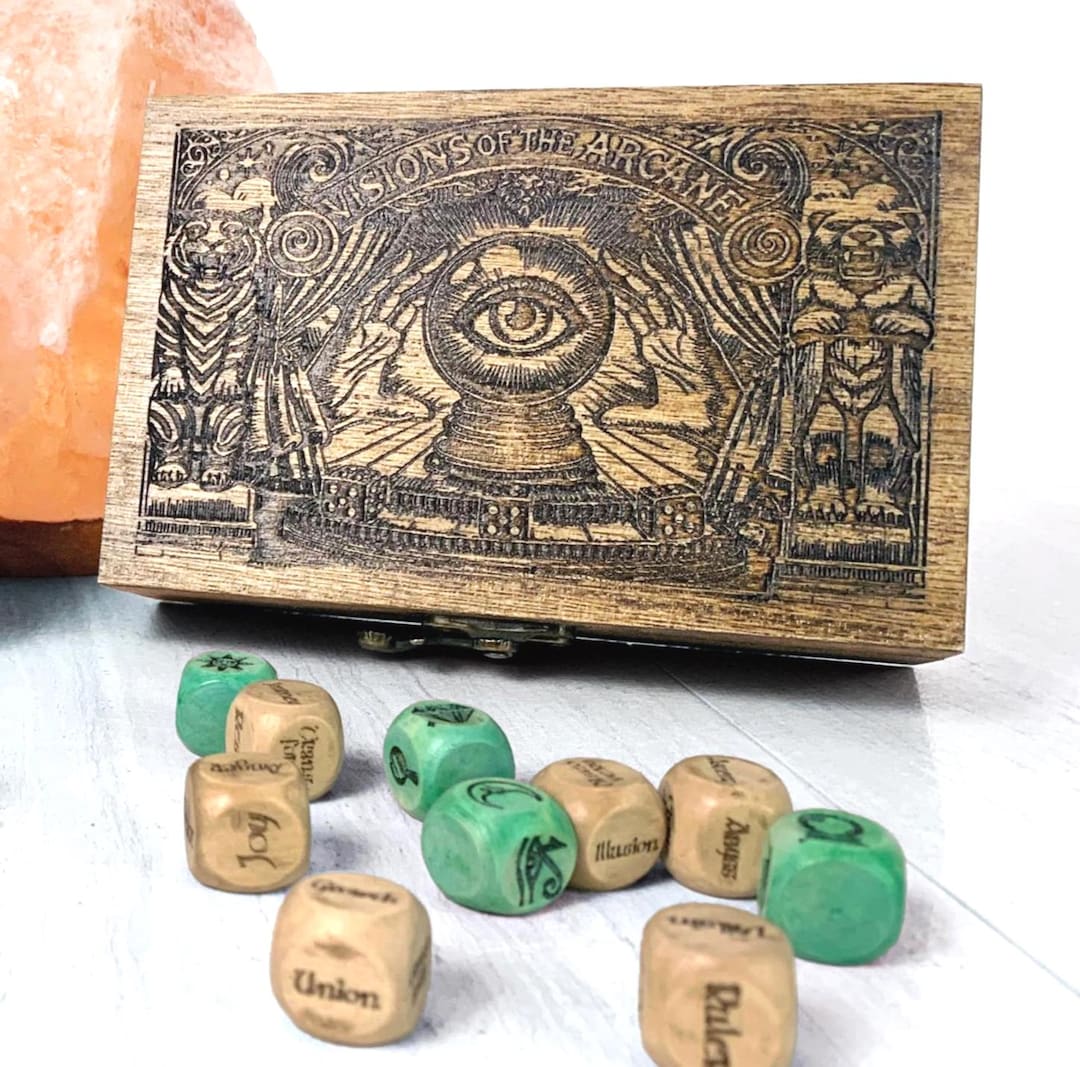 Arcane Divination Dice Set With Engraved Wooden Box – Witchy Oracle ...