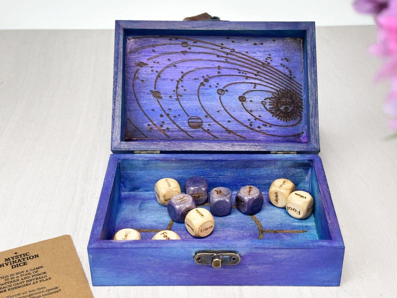 Zodiac Divination Dice Set – Wood Handcrafted, Celestial Oracle Dice ...