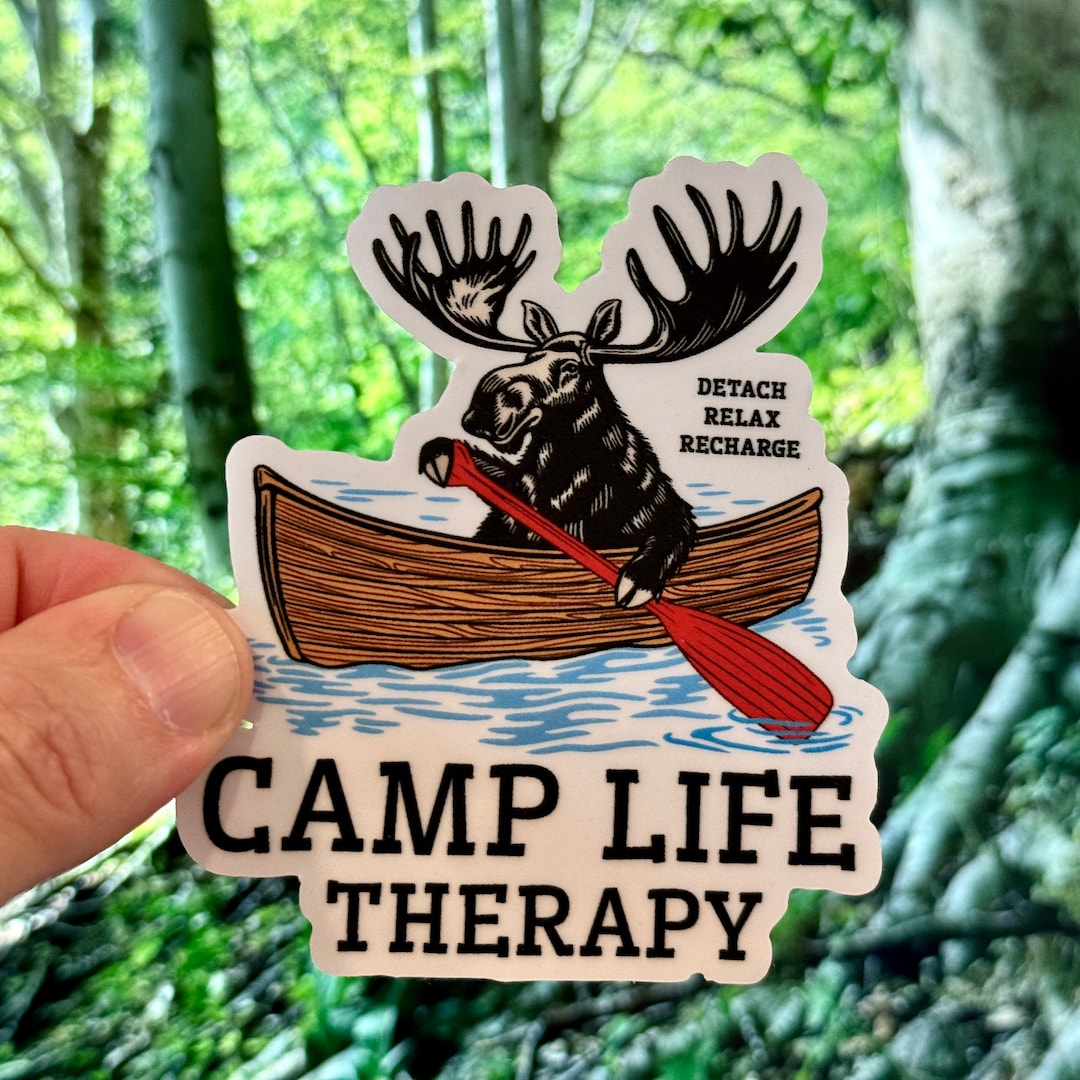Moose in a Canoe Waterproof Camping Sticker Happy Camper, Van Life ...