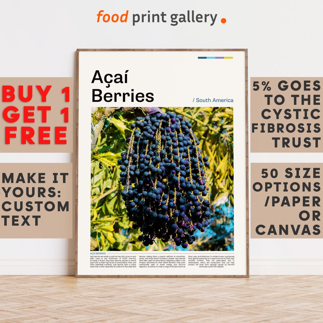 Açaí Berries Print Wall Art Poster, Colorful Photograph Décor, Kitchen ...