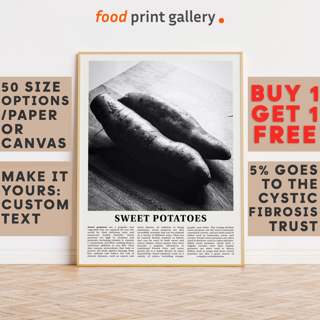 Sweet Potato Print Wall Art Poster, BW Photograph Décor, Kitchen Wall ...