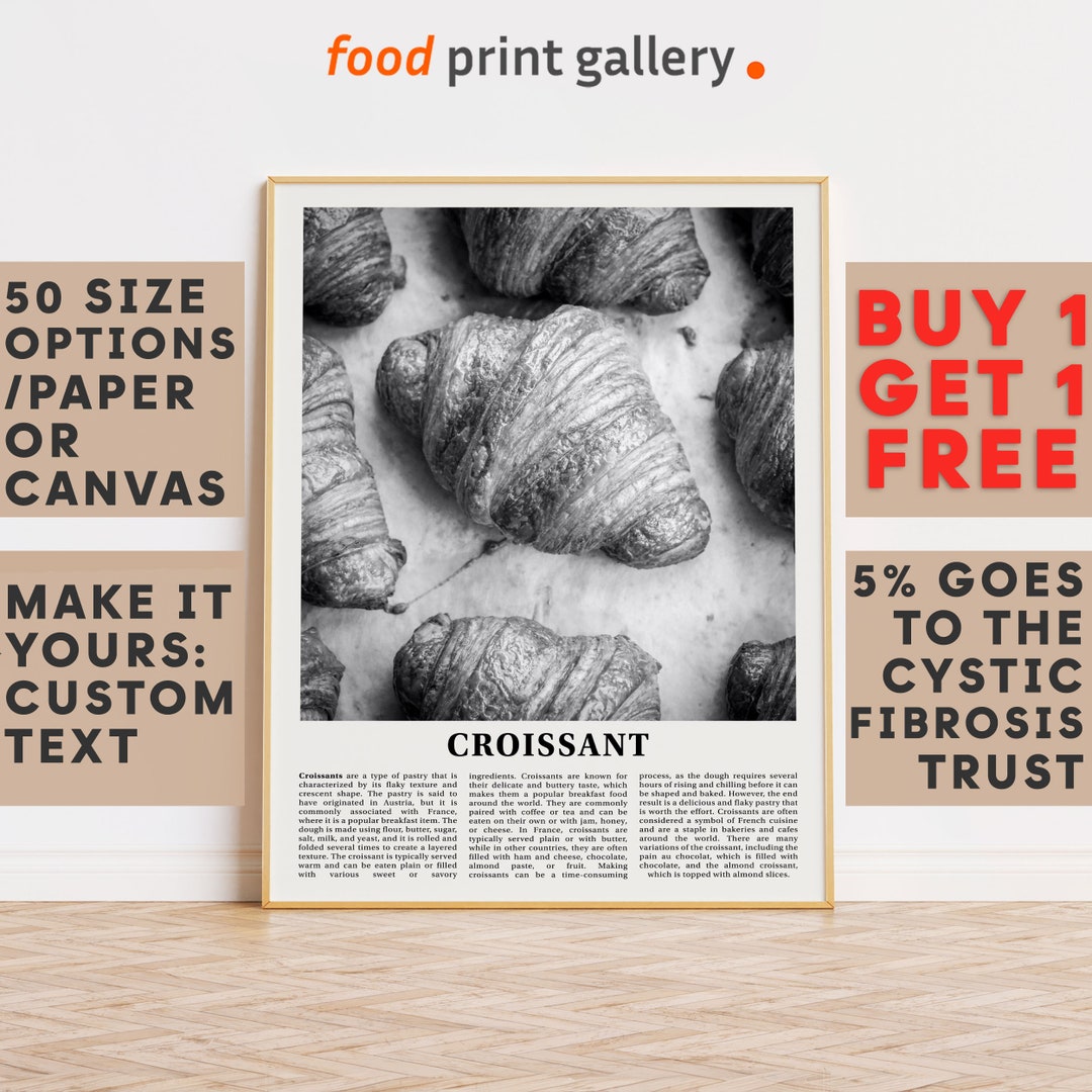 Croissant Print Wall Art Poster, Croissant BW Photograph Décor, Kitchen ...