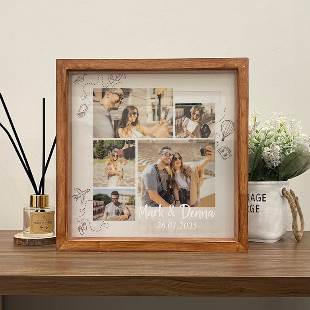 Couple Travel Shadow Box, Personalized Adventures Memory Box, Wooden ...