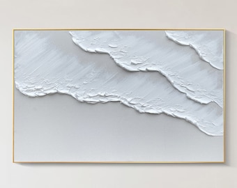 Large Neutral Wabi Sabi Wall Art Abstract Ocean Beach Painting White Waves Textured Painting ...