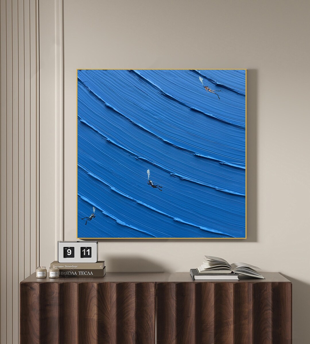 Textured Scuba Diving Oil Painting: 3D Blue Abstract Art - Etsy
