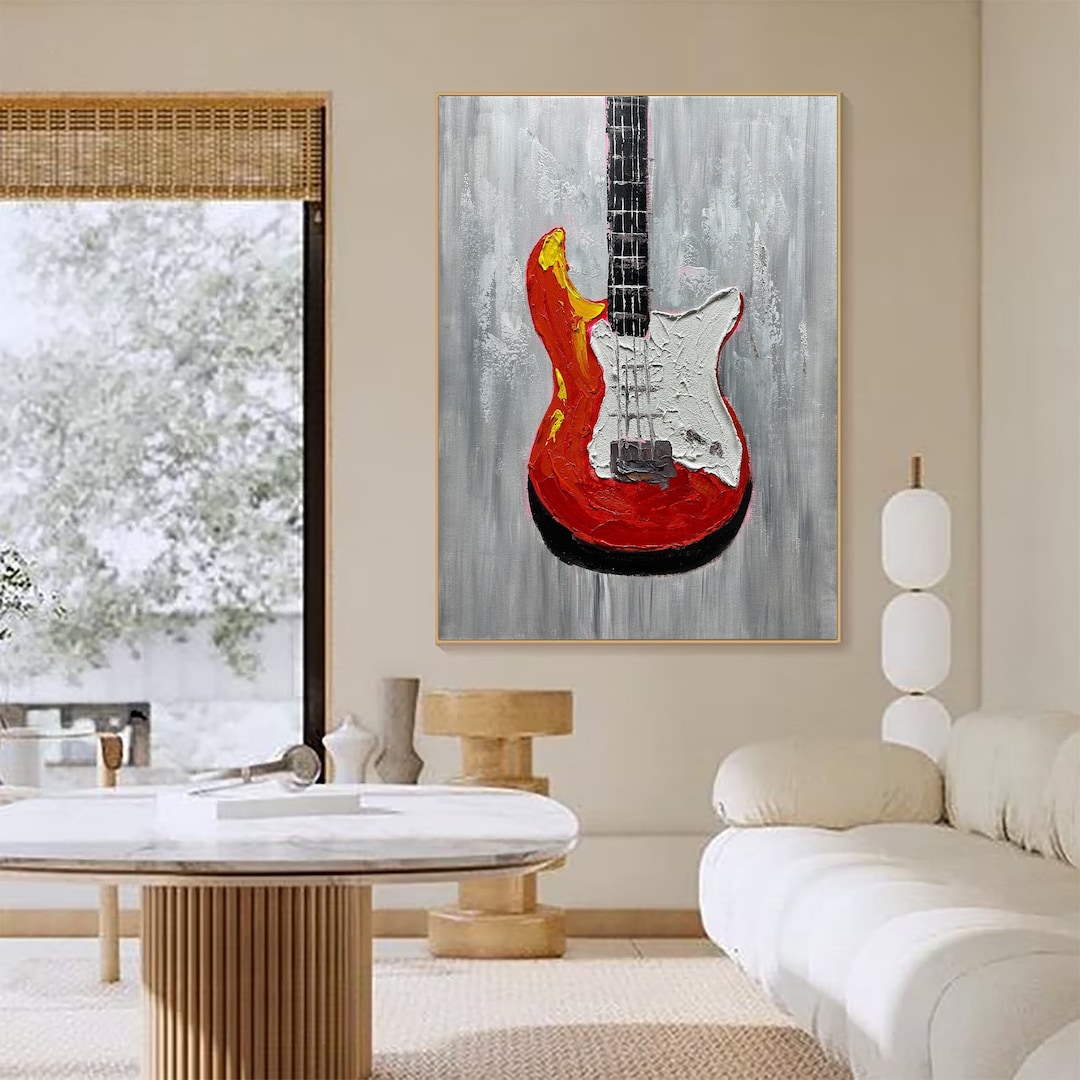 Abstract Guitar Colorful Oil Painting Canvas Wall Art, Guitar Canvas ...