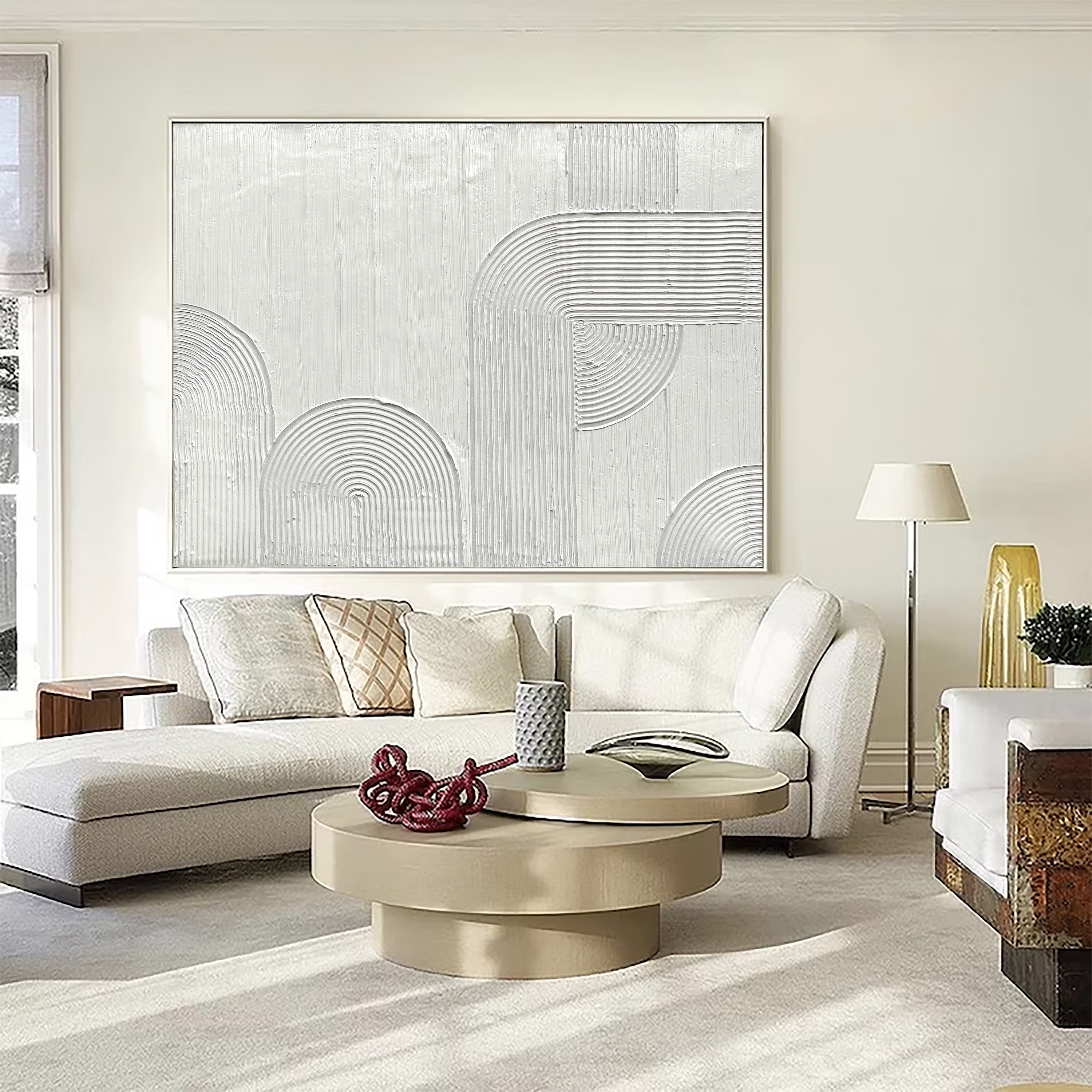 White Textured Wall Art Arches Duo Lines Canvas Plaster Art Abstract ...