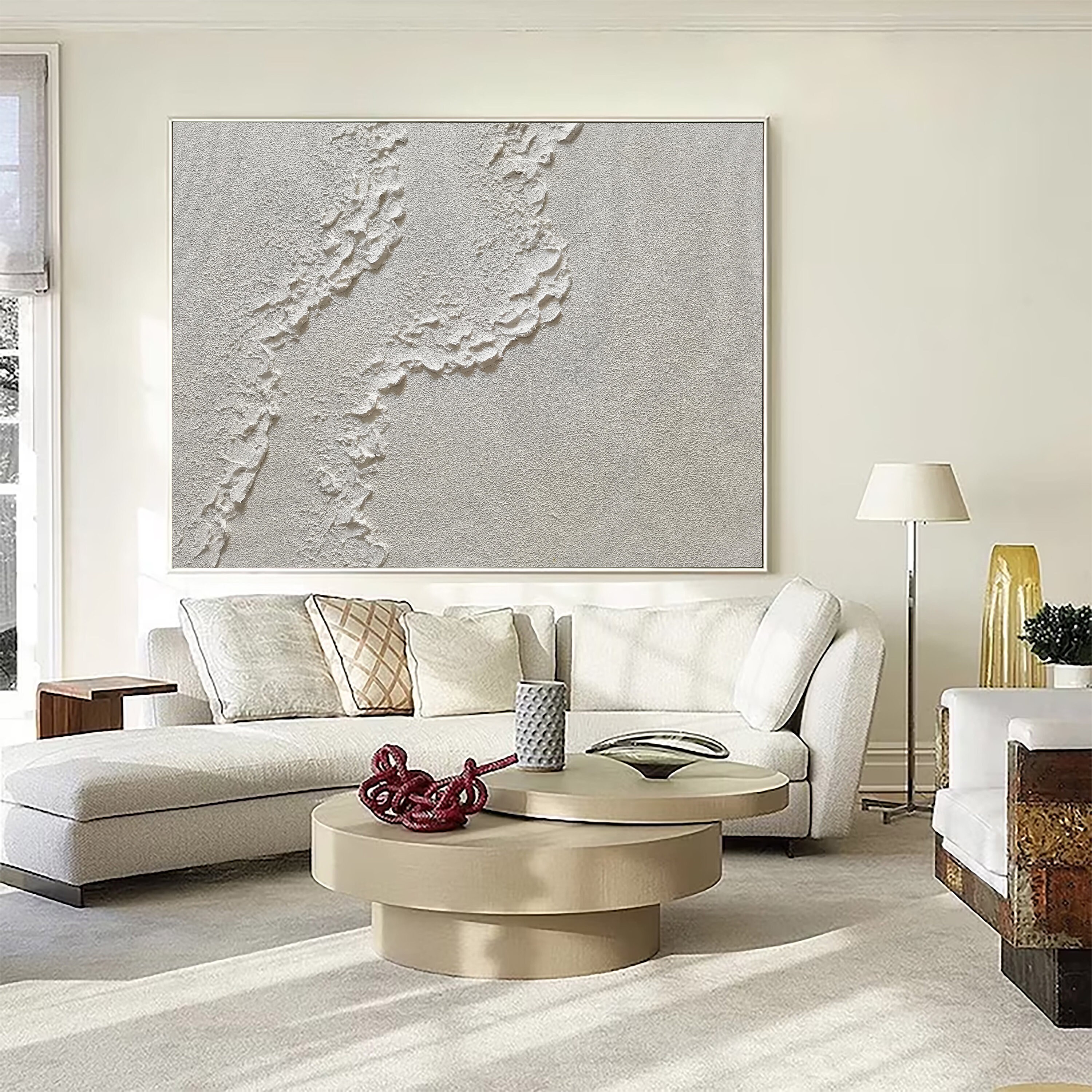 Large Beige Plaster Wall Art Beige Abstract Wave Painting Beige 3D ...