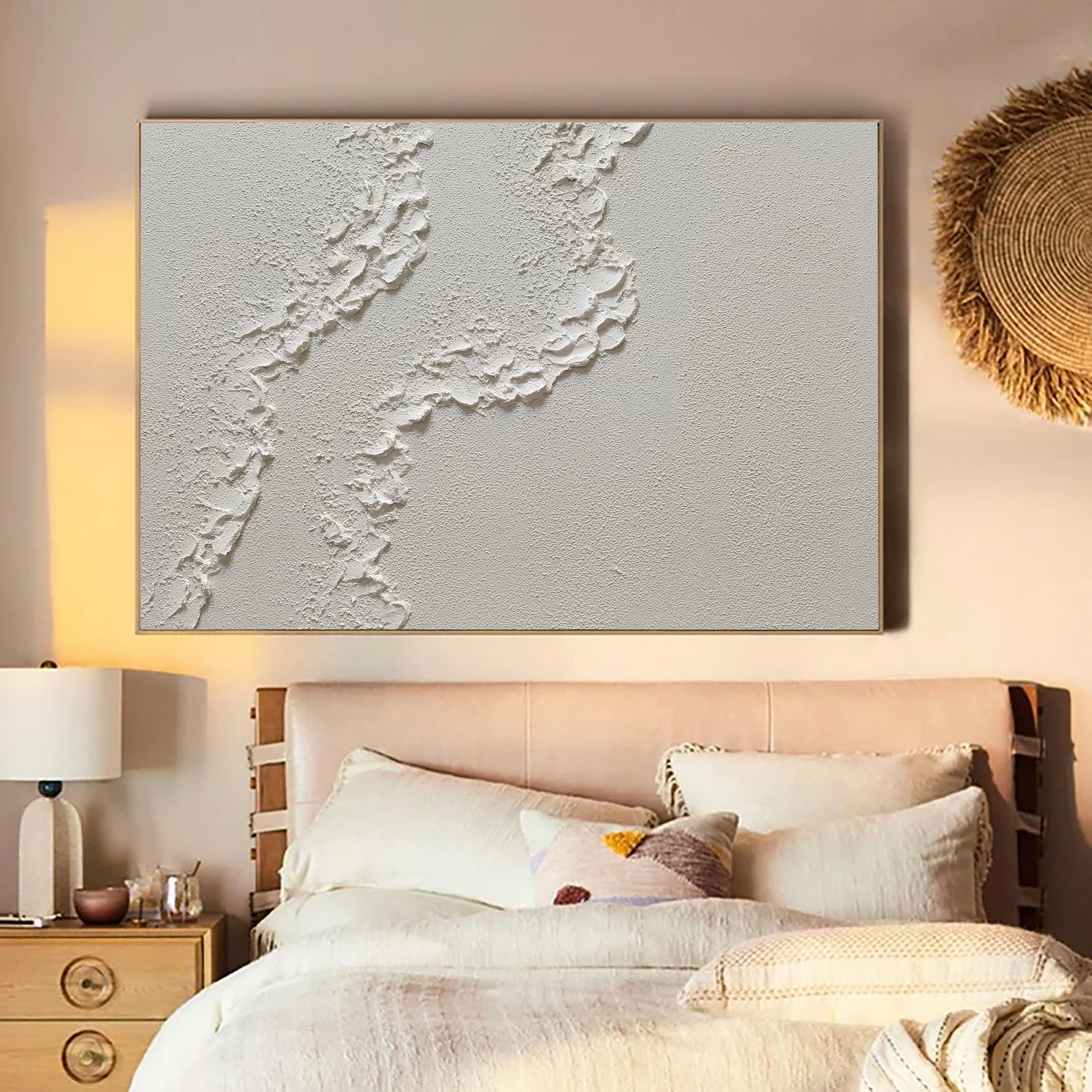 Large Beige Plaster Wall Art Beige Abstract Wave Painting Beige 3D ...