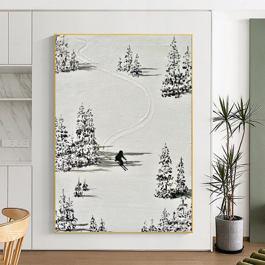 3D White Snowfield Skiing Canvas Hand Painting Original Skier Gift ...