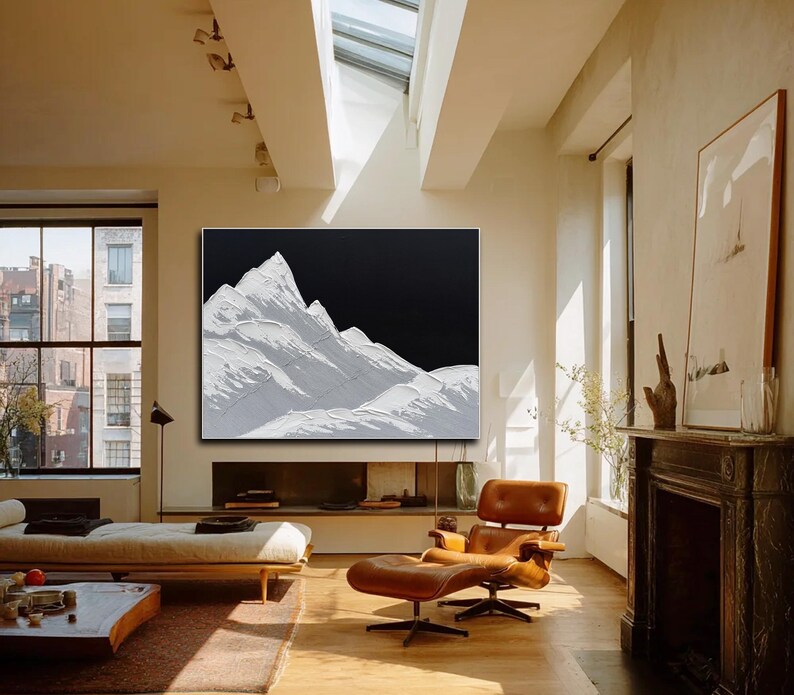 Large-scale 3D Abstract Painting of Snow-capped Mountains, Black and ...