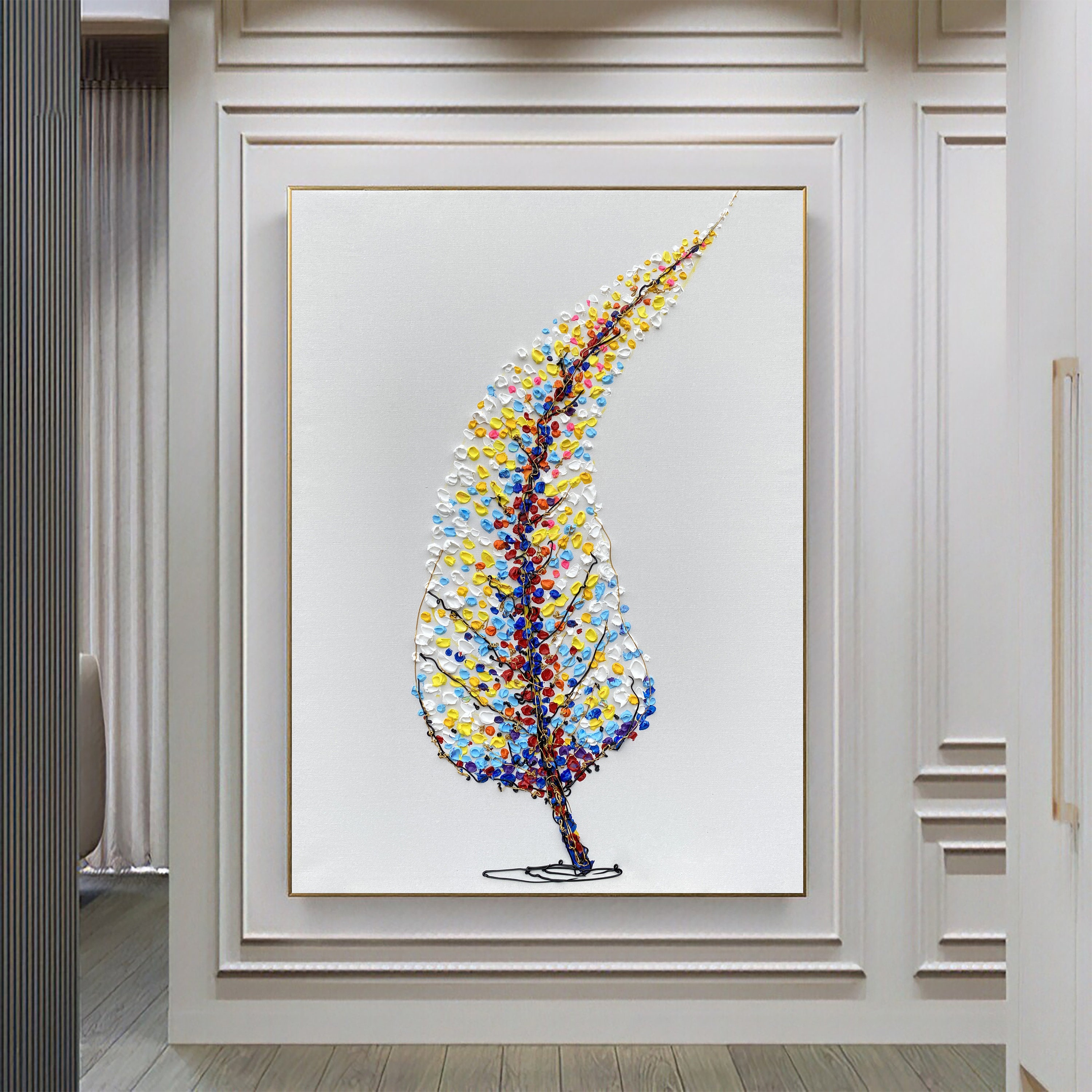Colorful Feather Oil Painting on Canvas, Original Modern Wall Art Decor ...