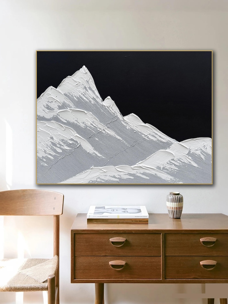 Large-scale 3D Abstract Painting of Snow-capped Mountains, Black and ...