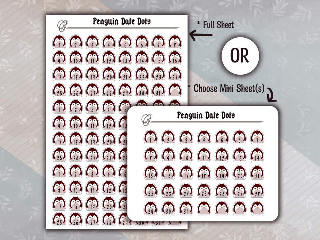 Penguin Date Dot Stickers or Icons for Bullet Journal, Planner, Agenda ...