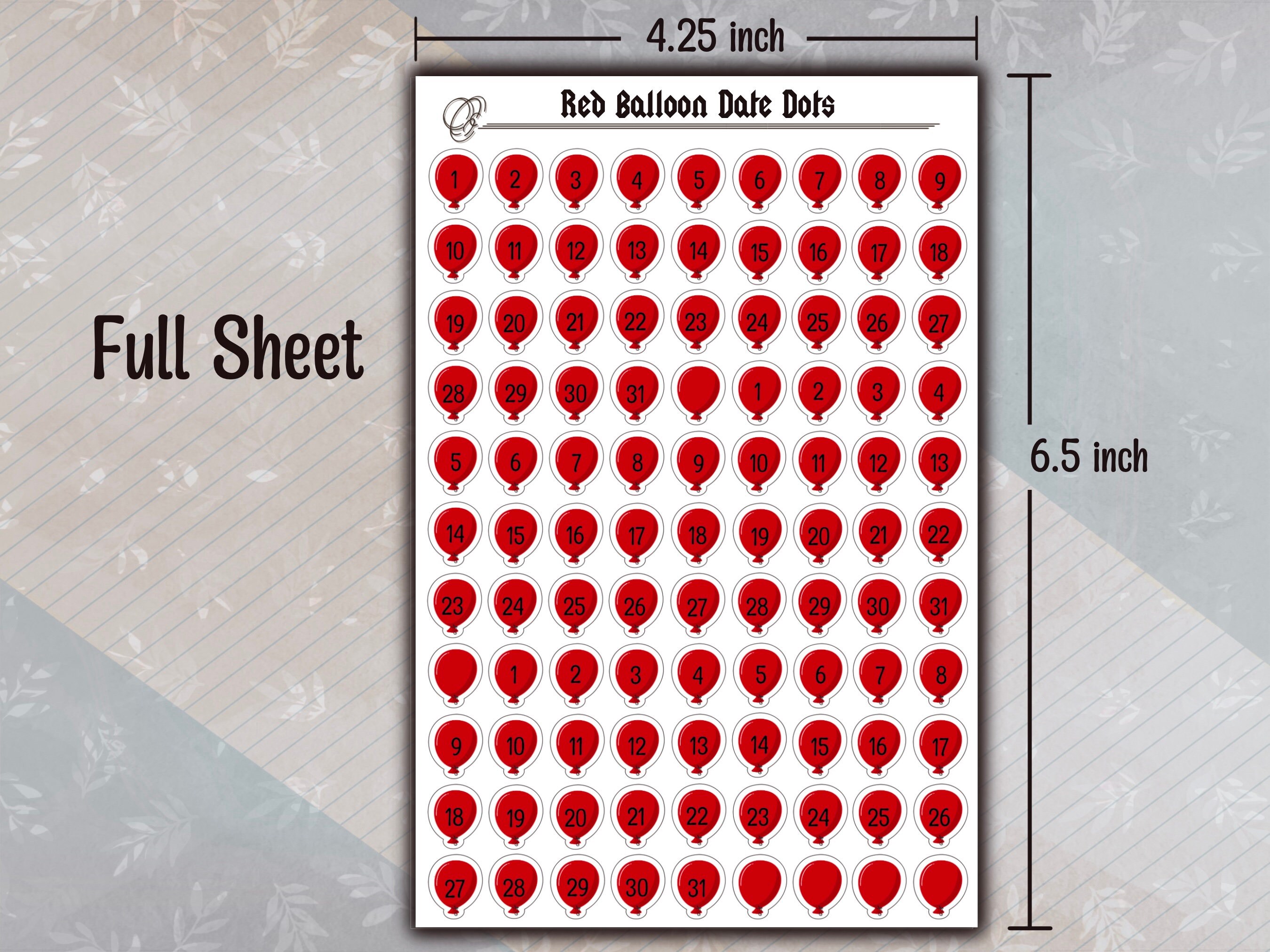 Red Balloon Stickers Date Dot Stickers or Icons for Bullet Journal ...