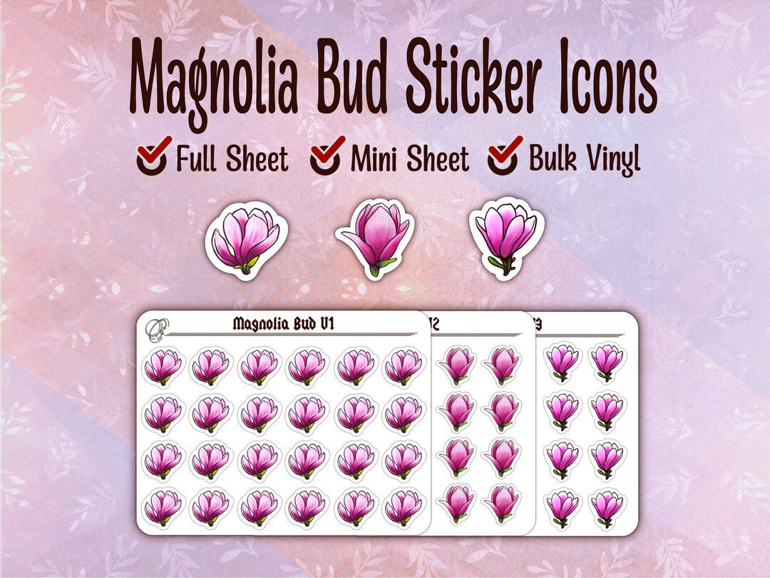 Magnolia Bud Stickers | Magnolia Icons for Planner or Scrapbook | Bulk ...