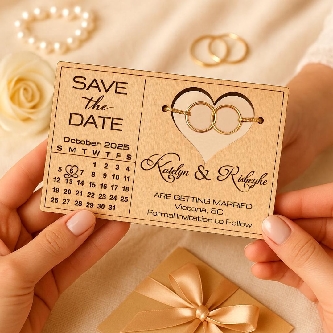 Rustic Wooden Save the Date Magnet – Personalized Wedding Announcement ...