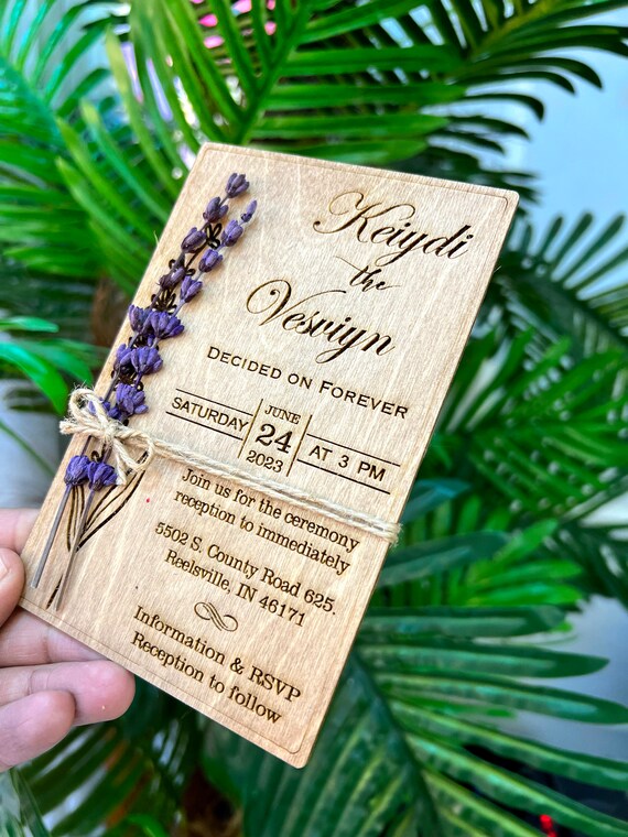 Lavender Rustic Invitation Wood Background