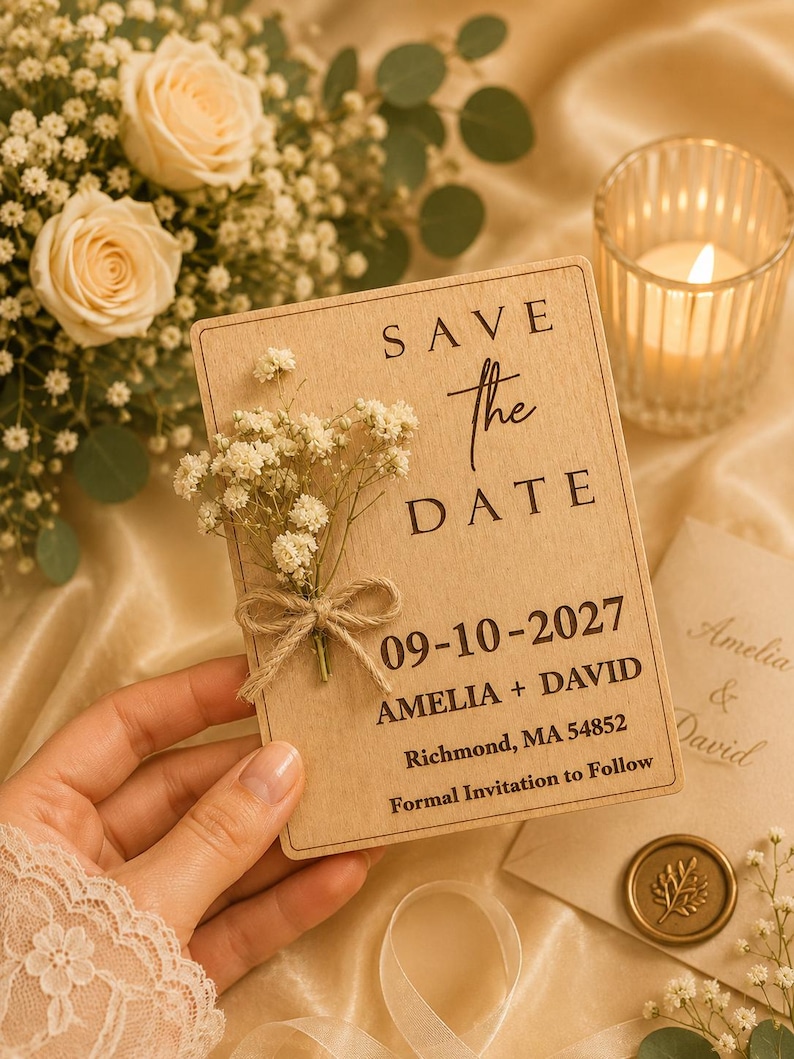 Rustic- Flower Wooden Save the Date Magnet - Modern Wedding , Party ...