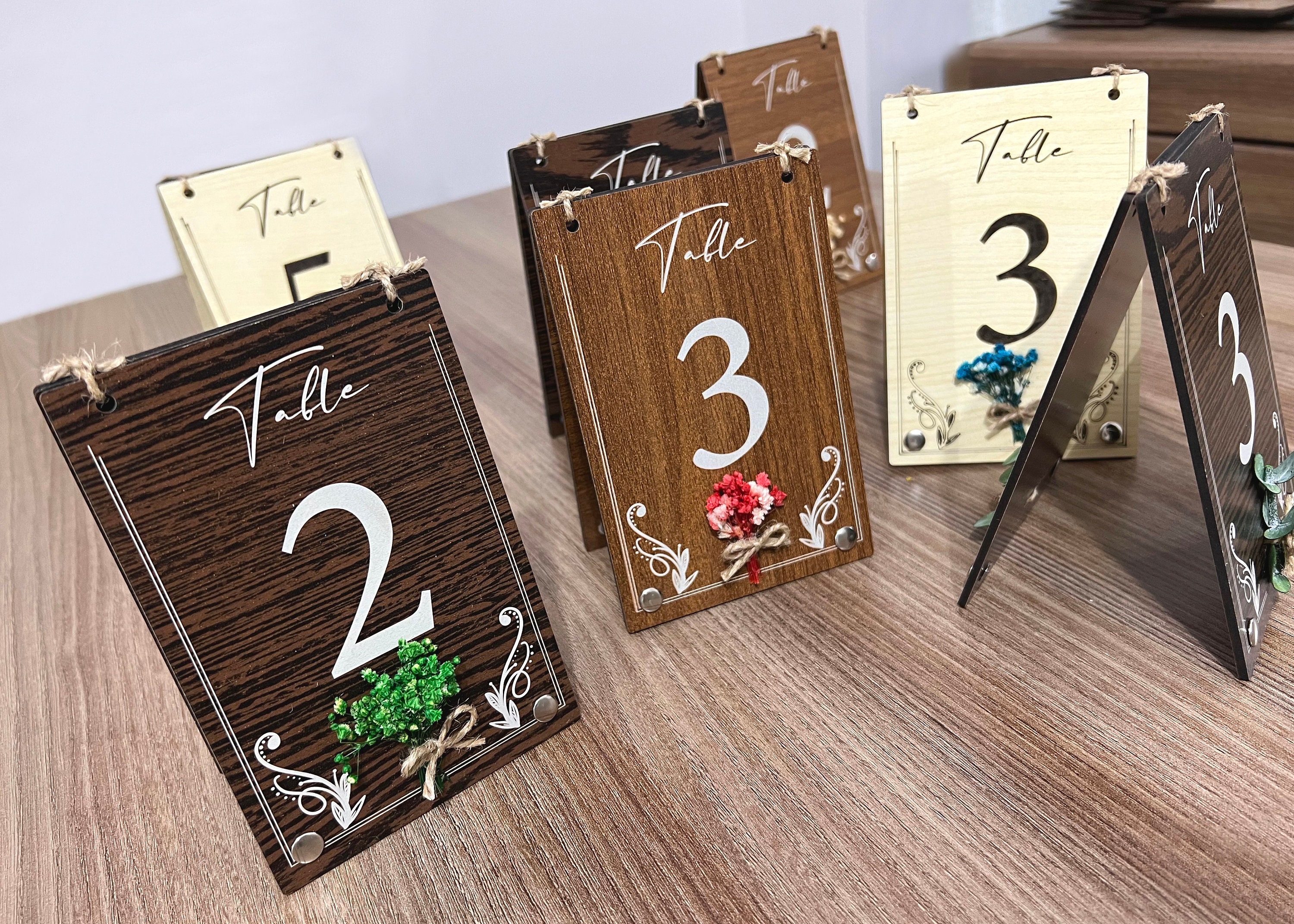 Rustic Wooden Wedding and Wedding Table Numbers, Flower, Eucalyptus ...