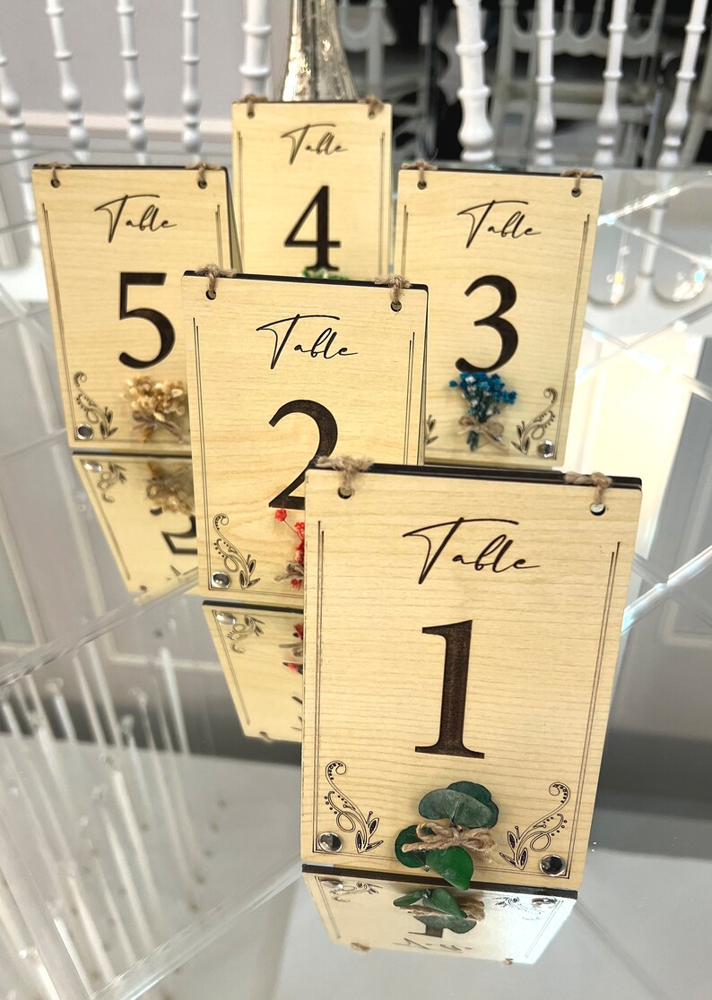 Rustic Wooden Wedding and Wedding Table Numbers, Flower, Eucalyptus ...