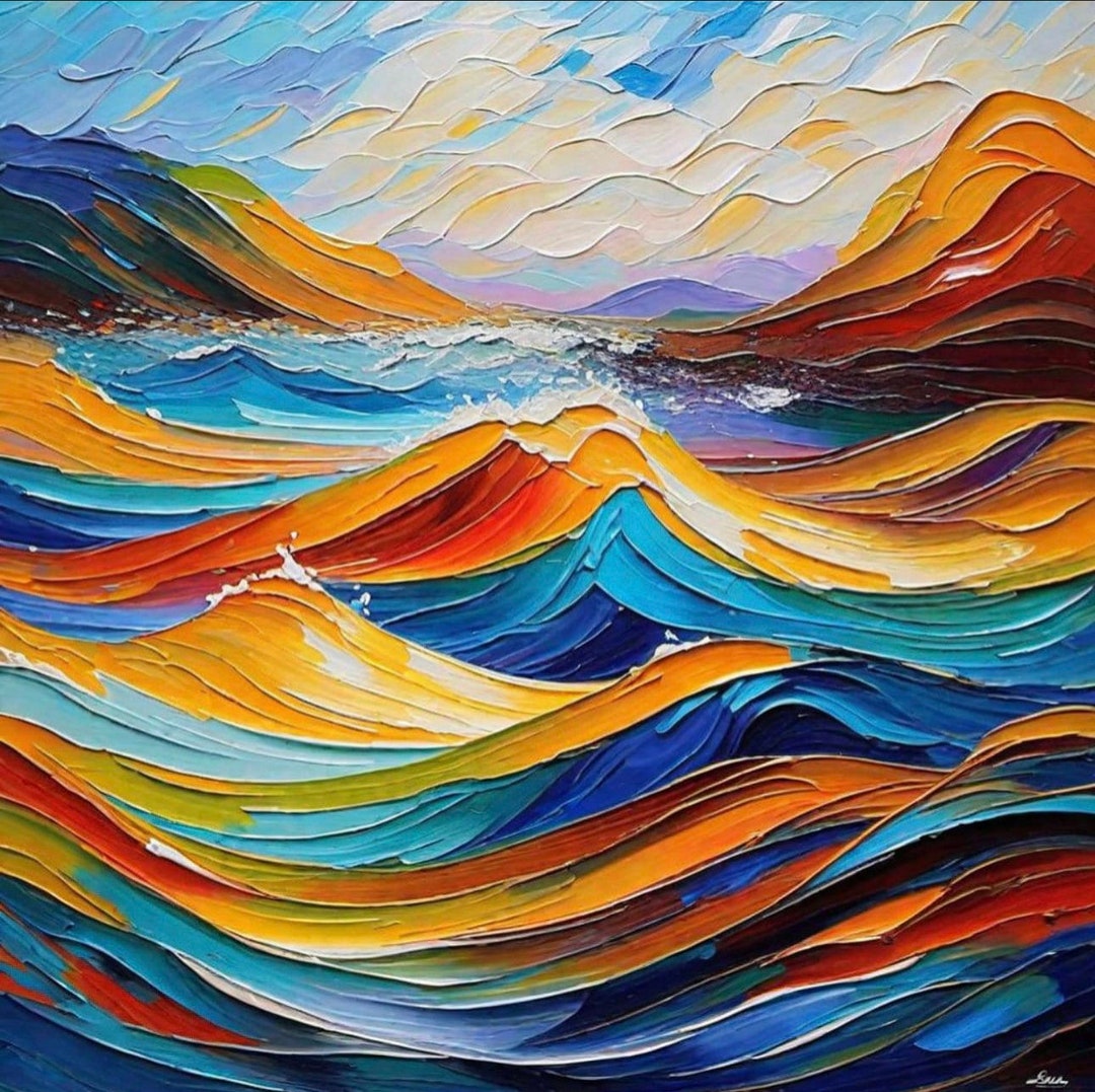 Colorful Abstract Waves Art Canvas Print Wall Decor - Etsy