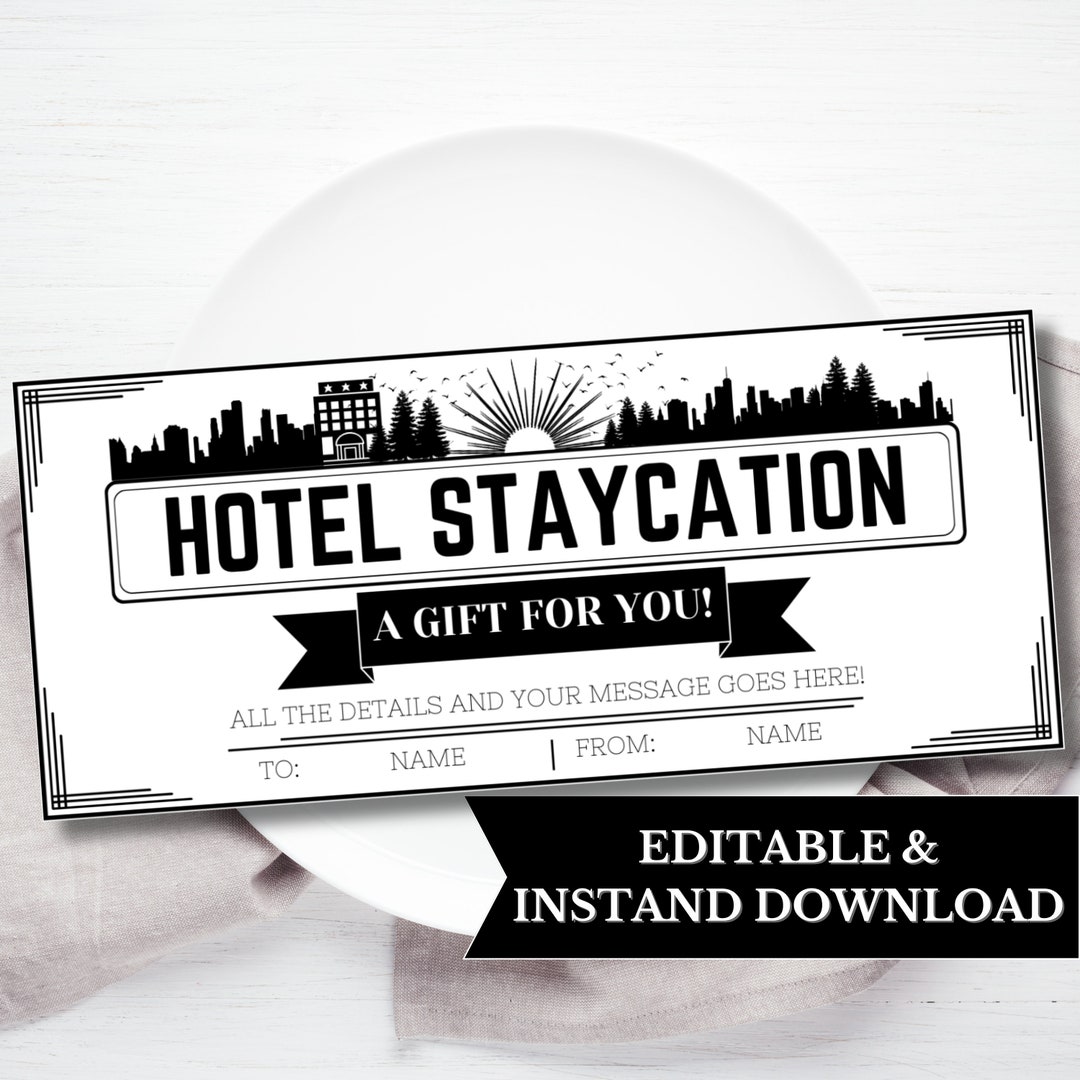 Hotel Staycation Gift Certificate Template, Printable Hotel Voucher ...