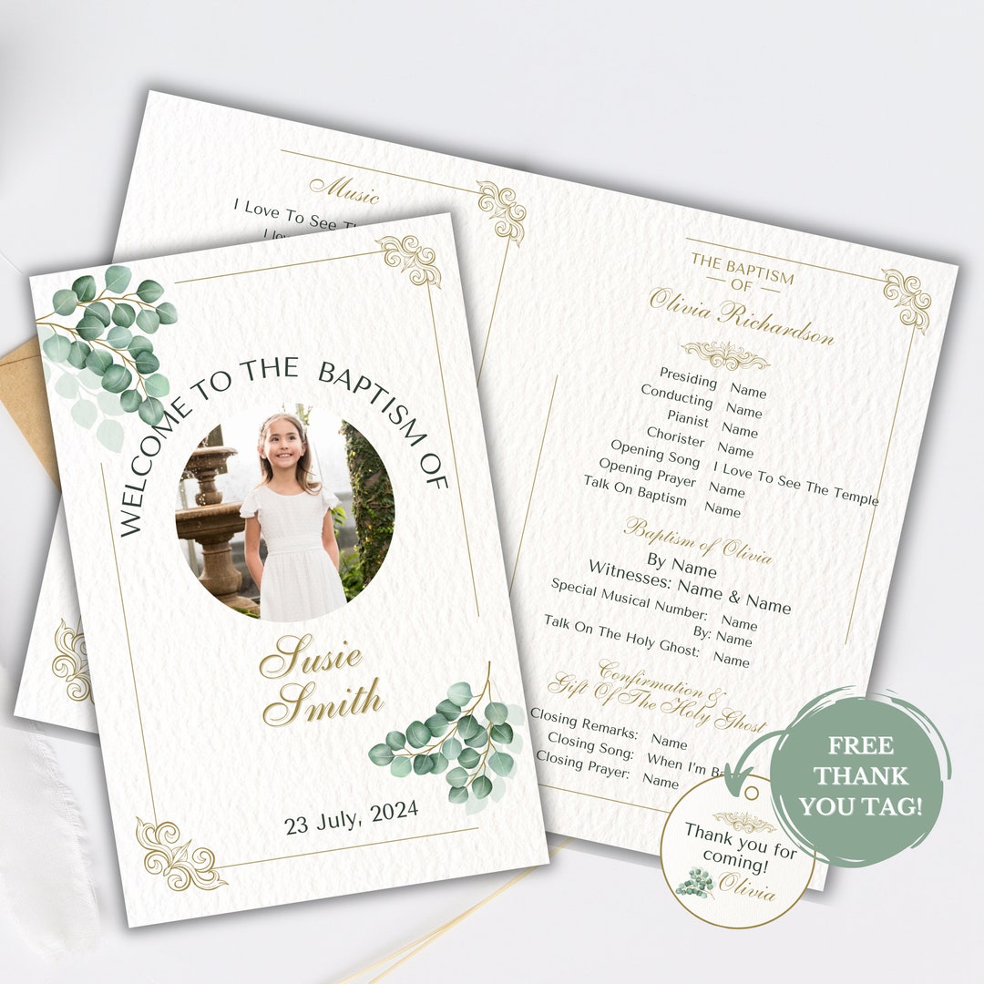 LDS Baptism Program Editable Template Girl Boy With Custom Photo ...