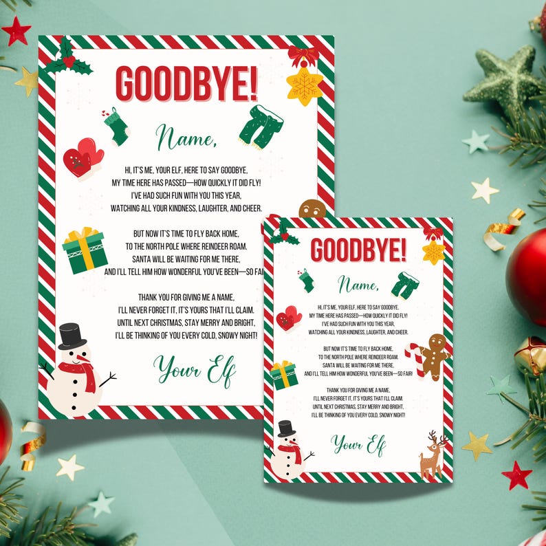 Editable Goodbye From Your Elf Letter, Elf Goodbye Letter, Christmas ...