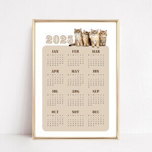 2025 Cat Calendar Printable, 2025 Yearly Annual Calendar Poster ...