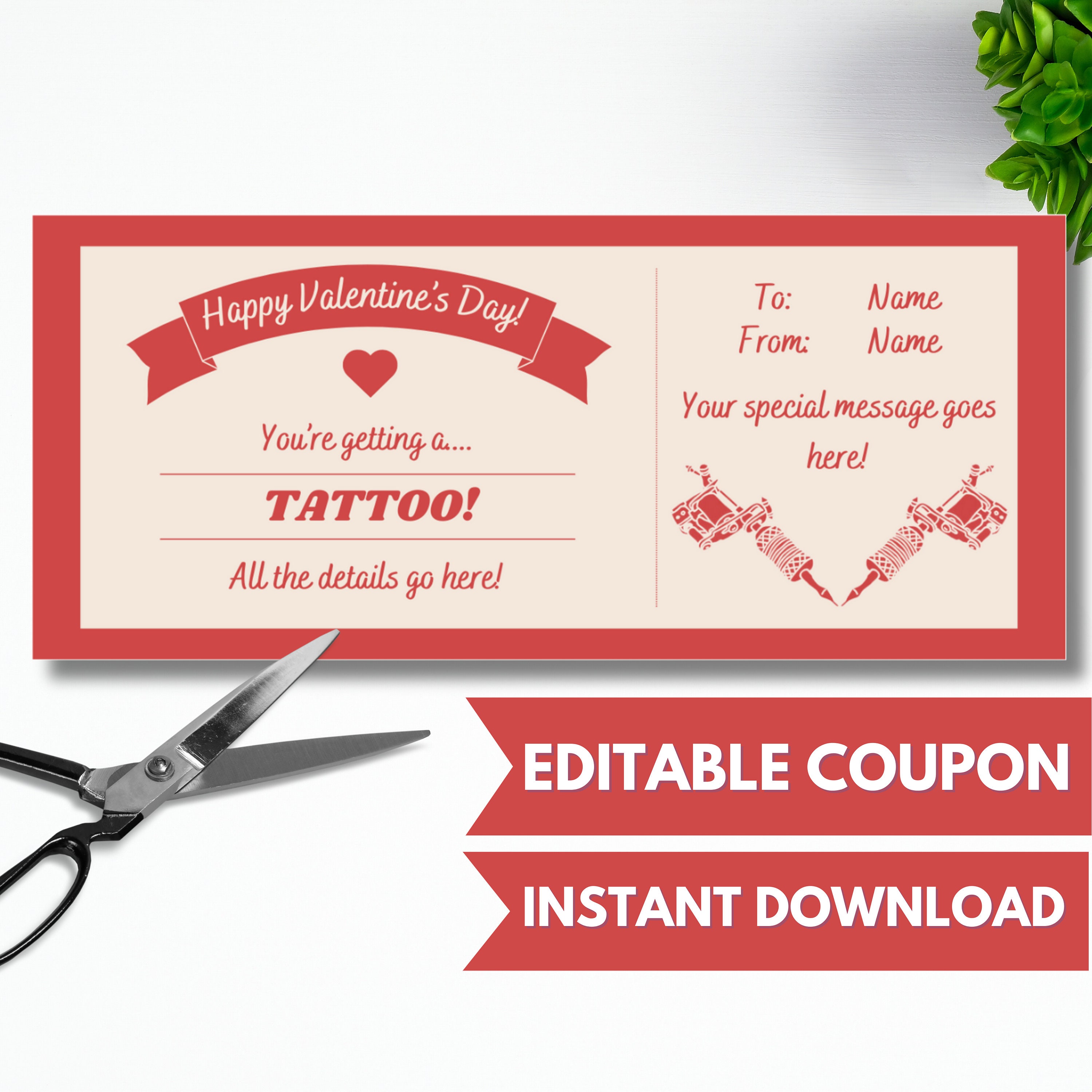 Valentines Tattoo Gift Voucher Printable, Tattoo Gift Card, Tattoo ...