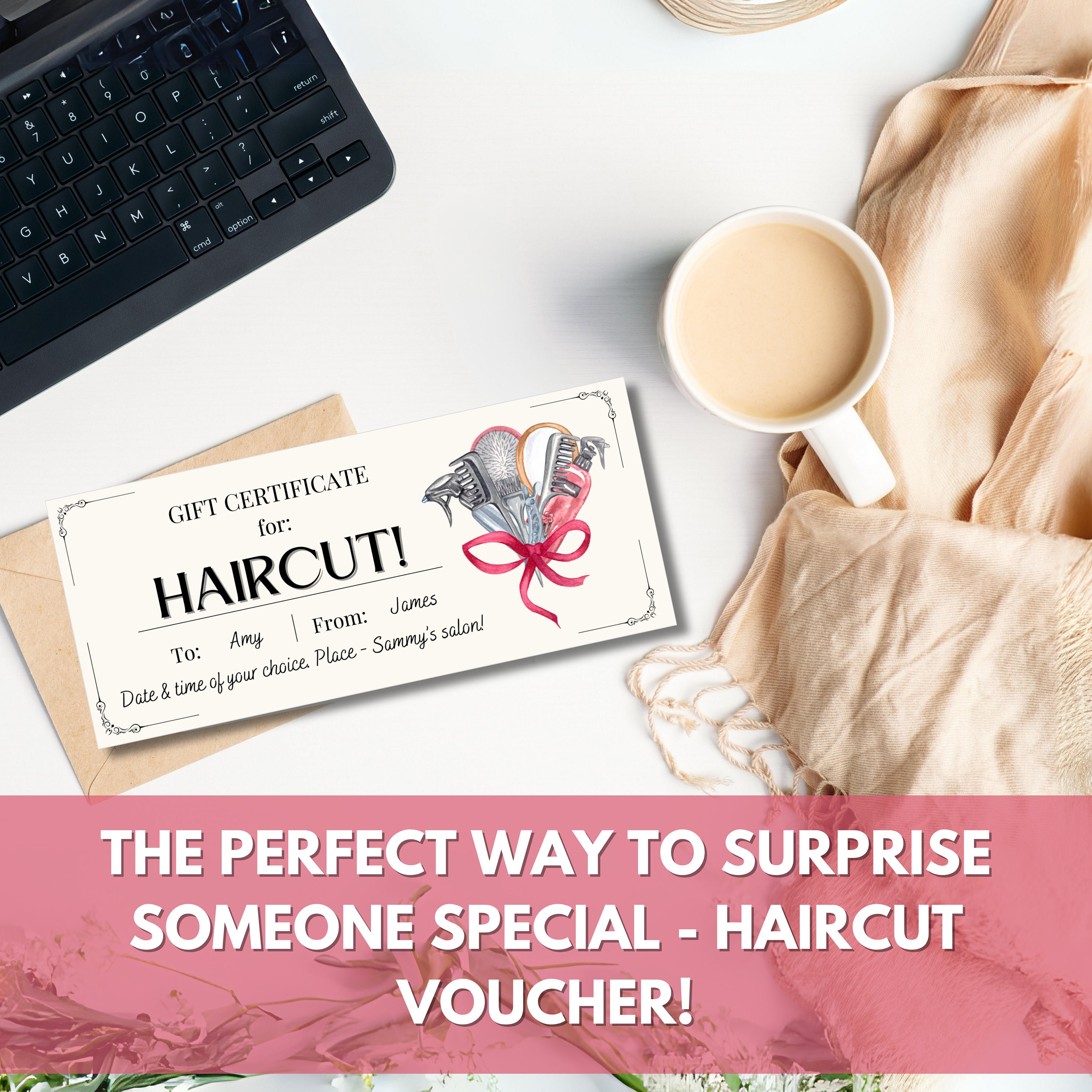 Editable Haircut Gift Certificate Template, Salon Visit Gift Voucher ...