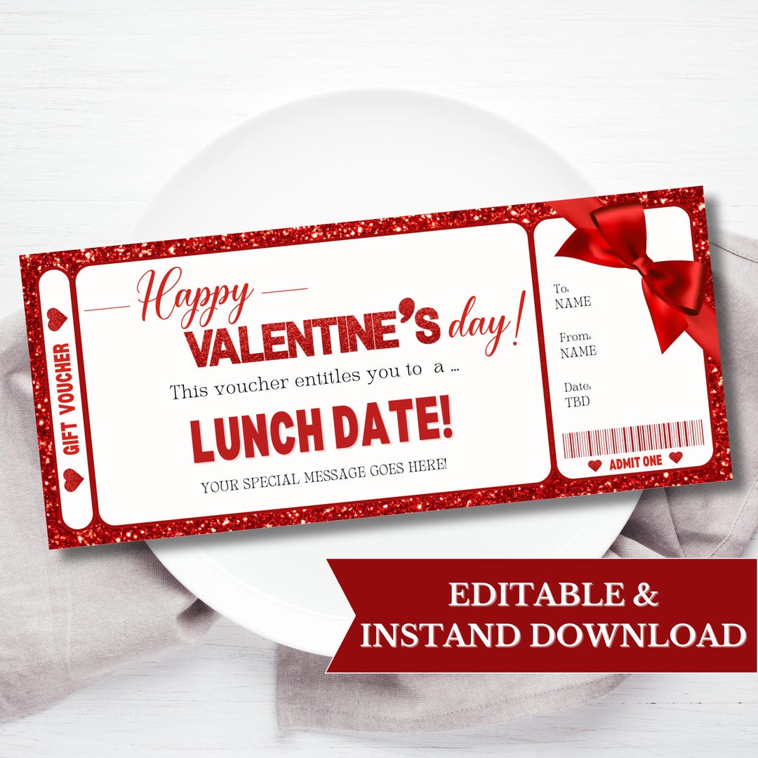 Valentine's Day Lunch Date Printable Gift Coupon, Valentine Gift for ...