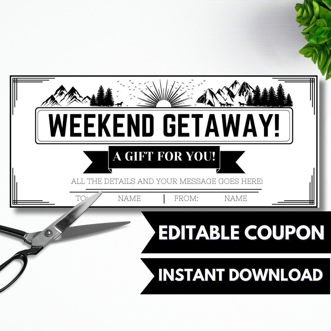 Printable Weekend Getaway Voucher Template, Travel Voucher, Trip ...