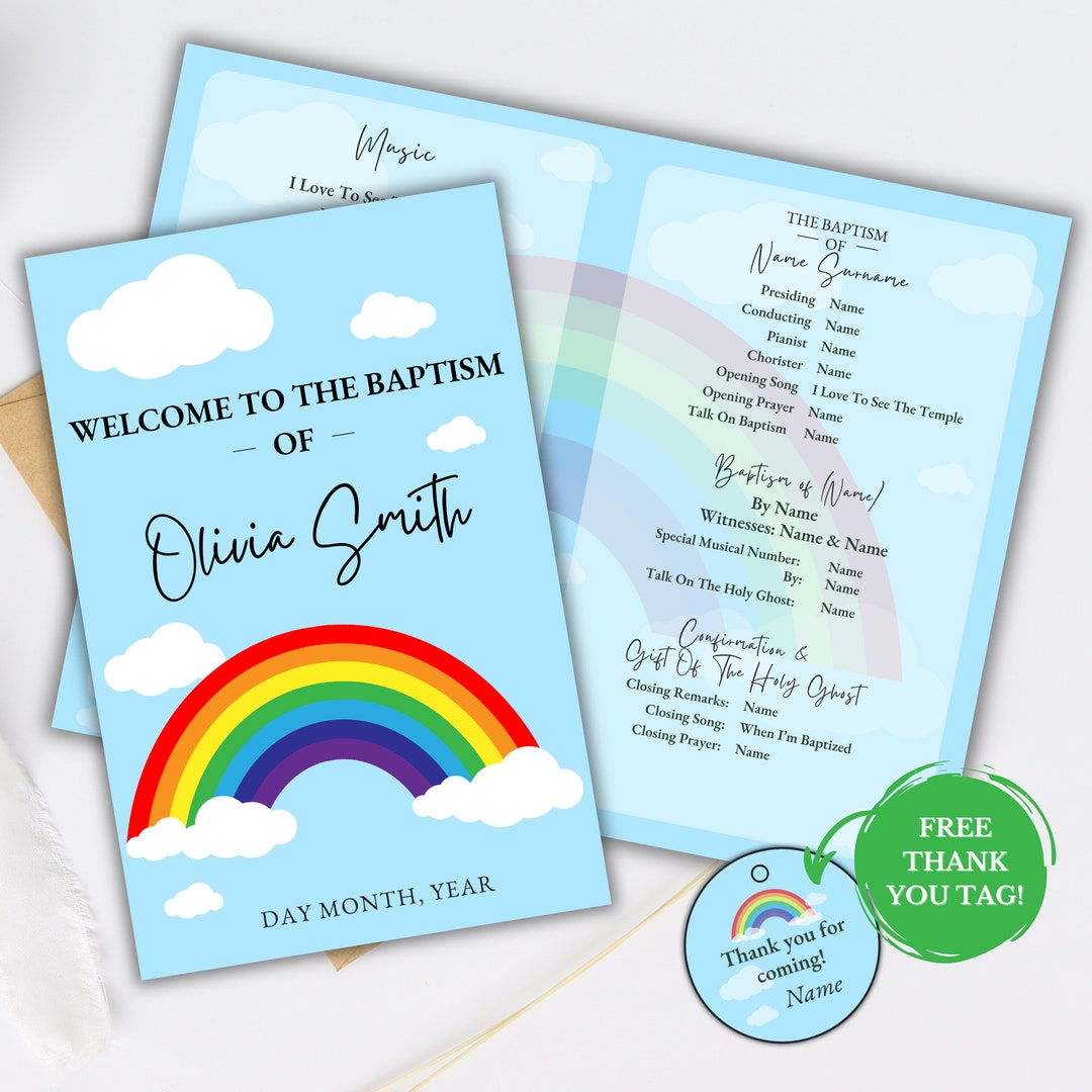 LDS Rainbow Baptism Program, Printable Rainbow Blue Baptism Program ...