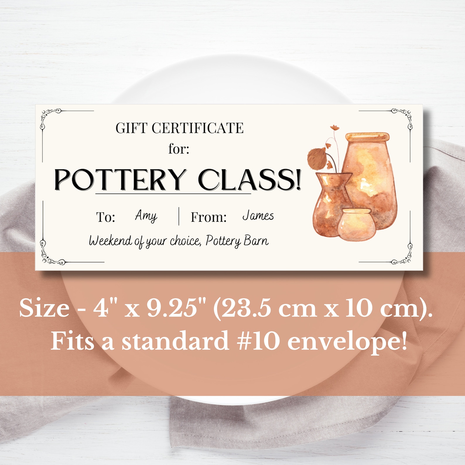 Pottery Class Gift Certificate Template, Custom Pottery Class Gift ...