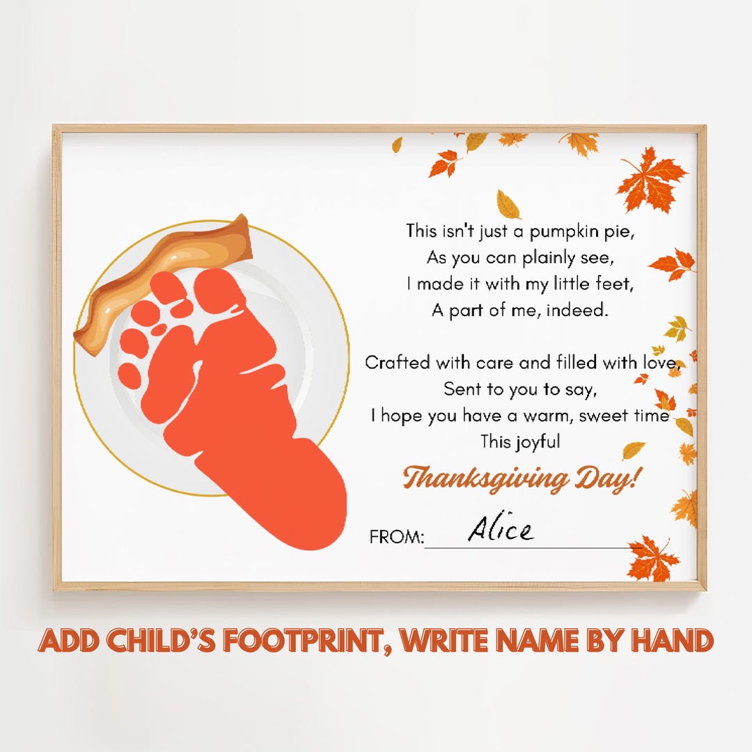 Thanksgiving Pumpkin Pie Poem Footprint Art Craft Poster, Printable ...