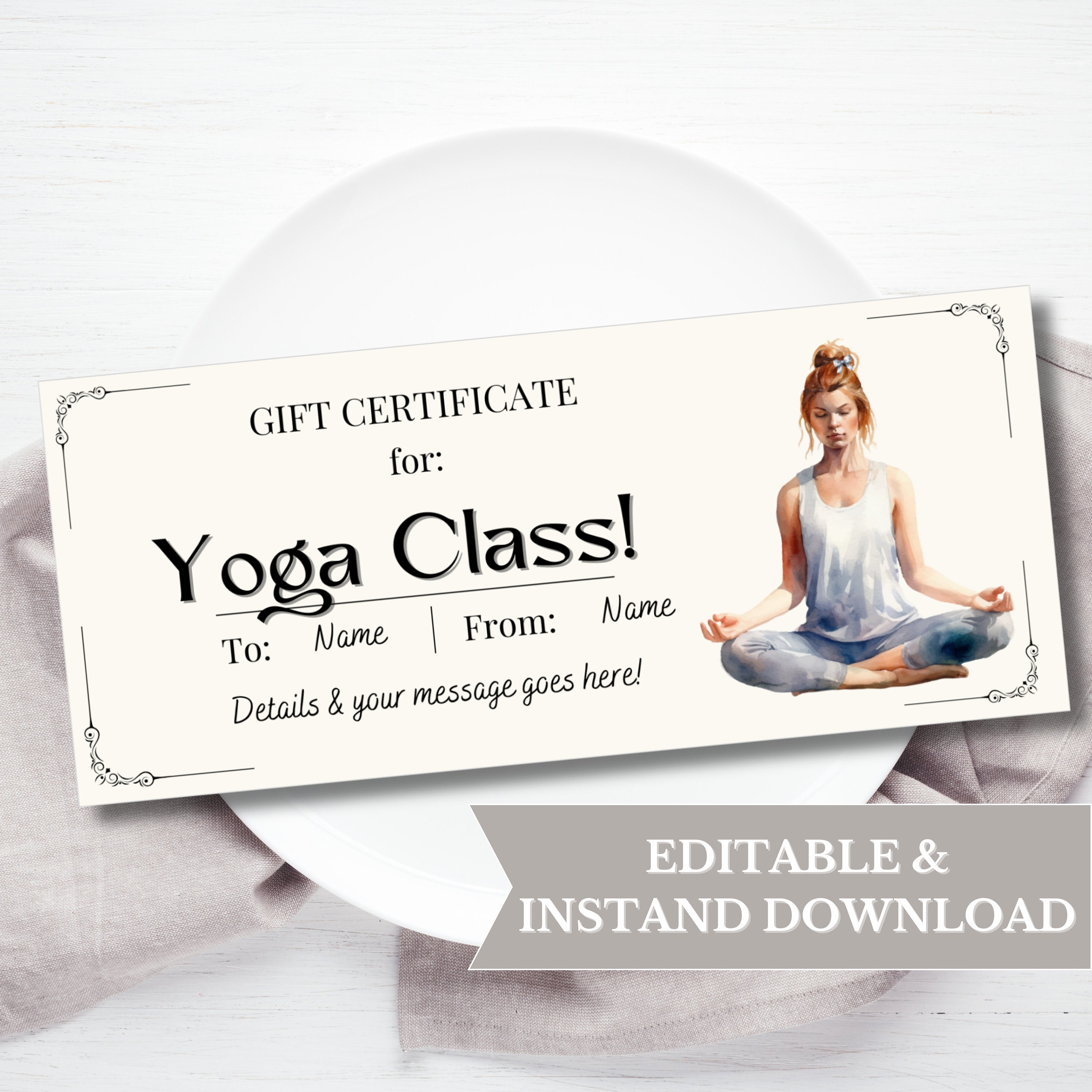 Yoga Class Gift Voucher Printable, Yoga Gift Certificate Template ...