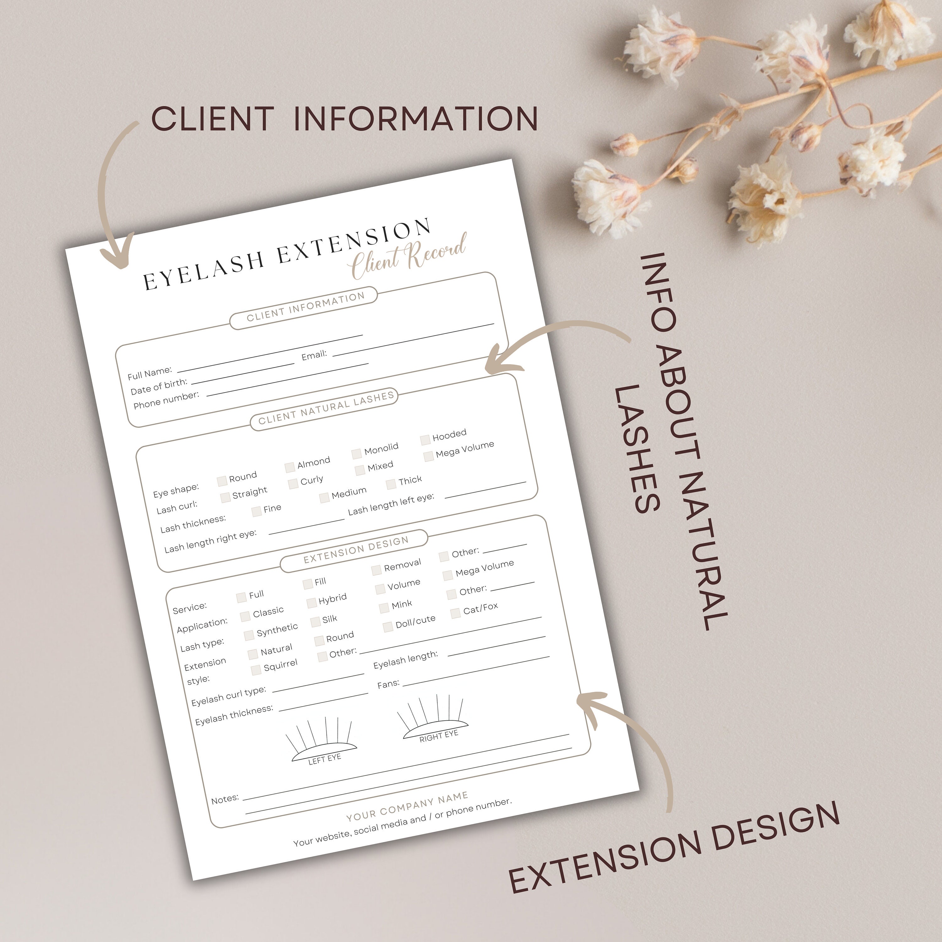 Lash Tech Client Record Forms Template, Editable Esthetician Forms ...