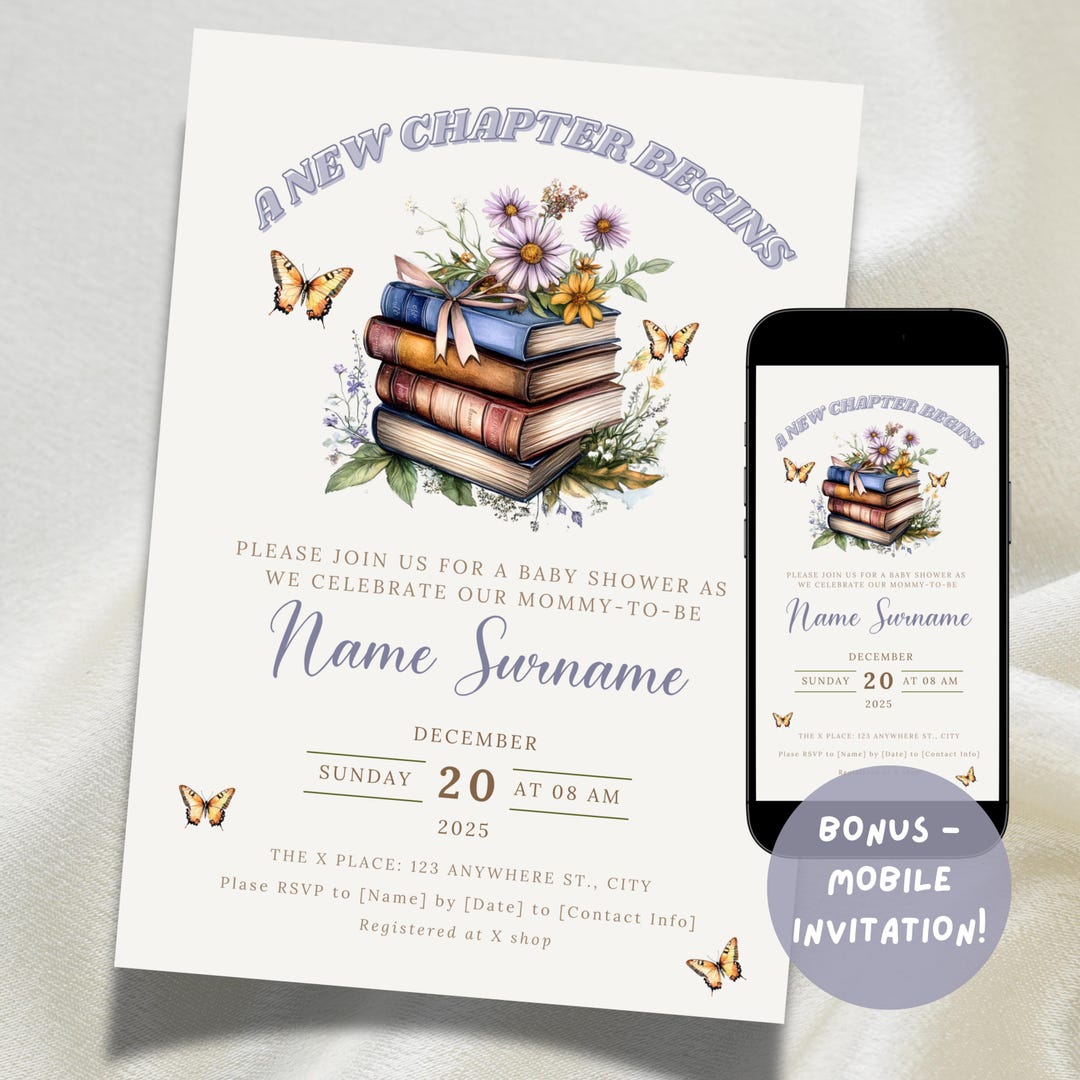 A New Chapter Baby Shower Invitation, Storybook Theme Baby Shower Bundle, Gender Neutral ...