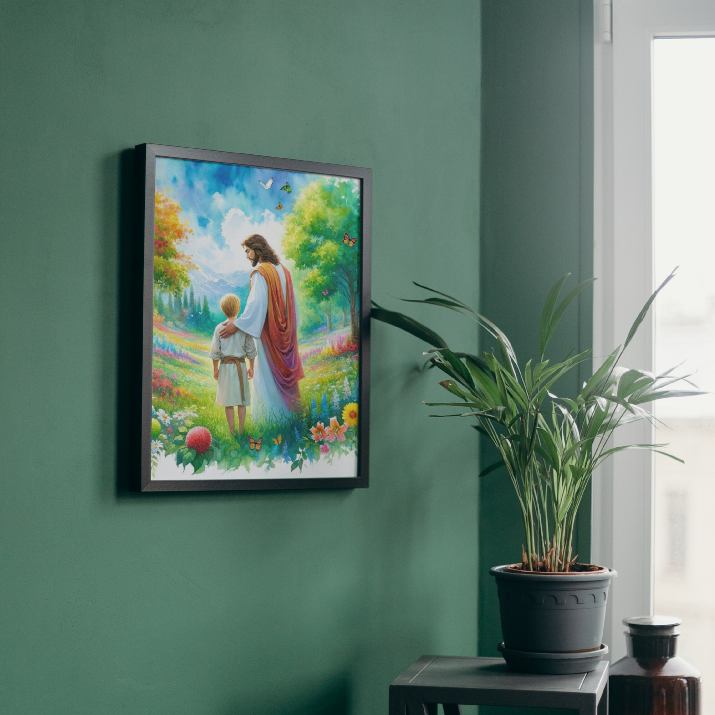 Jesus Walking With Boy Watercolor LDS Baptism Gift Wall Art Print, I ...