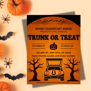 EDITABLE Halloween Trunk or Treat Flyer Template, Community Party Event ...