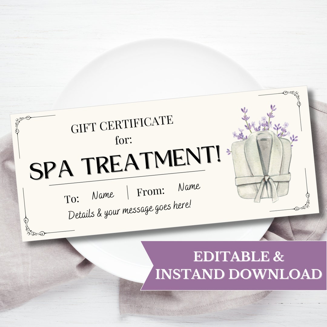 Editable Spa Treatment Gift Certificate Template, Pampering Session ...