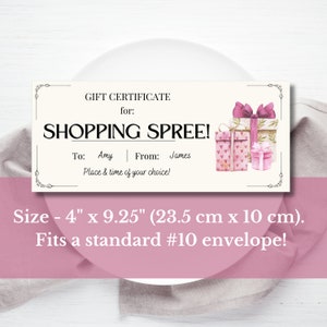Editable Shopping Spree Gift Voucher Printable Template, Surprise ...