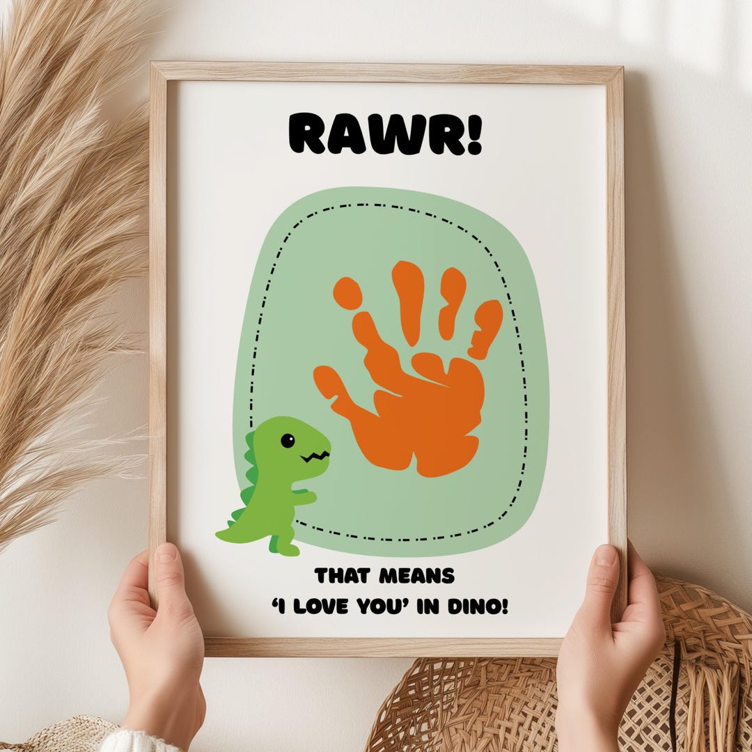 Rawr Dino Handprint Art, Handprint Art Card for Dad or Mom, Kid’s ...